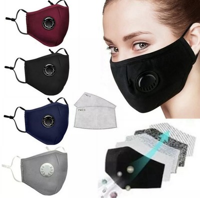 5 Face Mask With Pocket w/ Filter Exhalation Valve Reusable Mouth ...