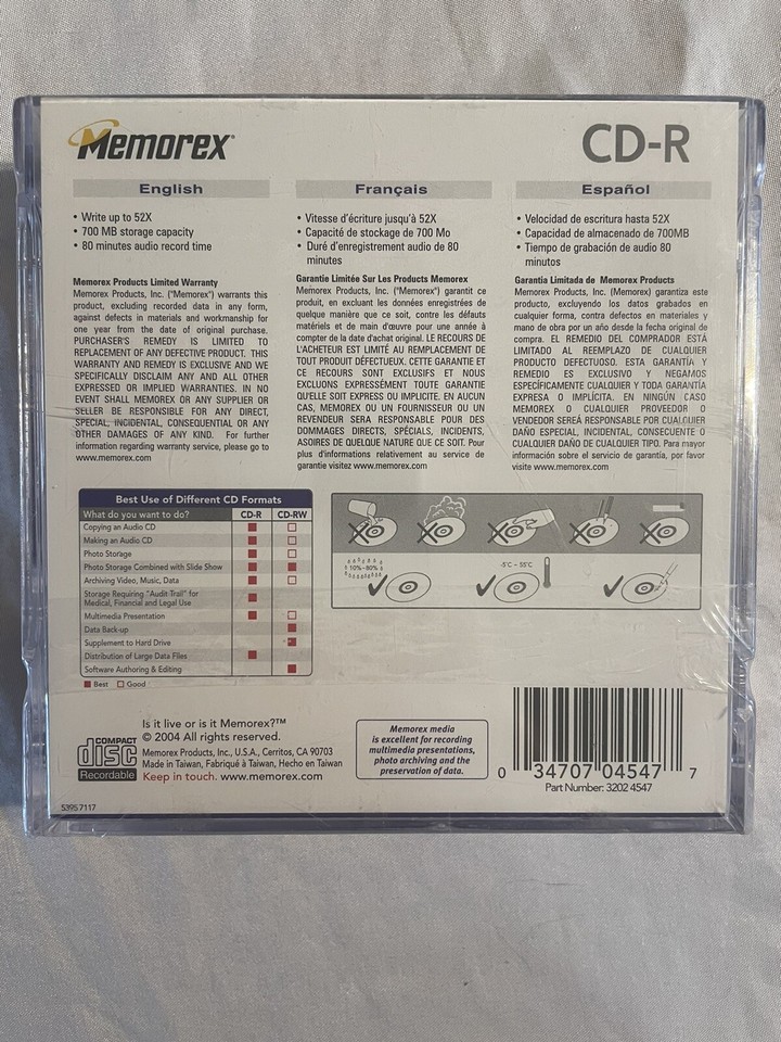 Memorex CD-R 52x 700MB 80 Min. 10pk Blank CDs FACTORY SEALED | eBay
