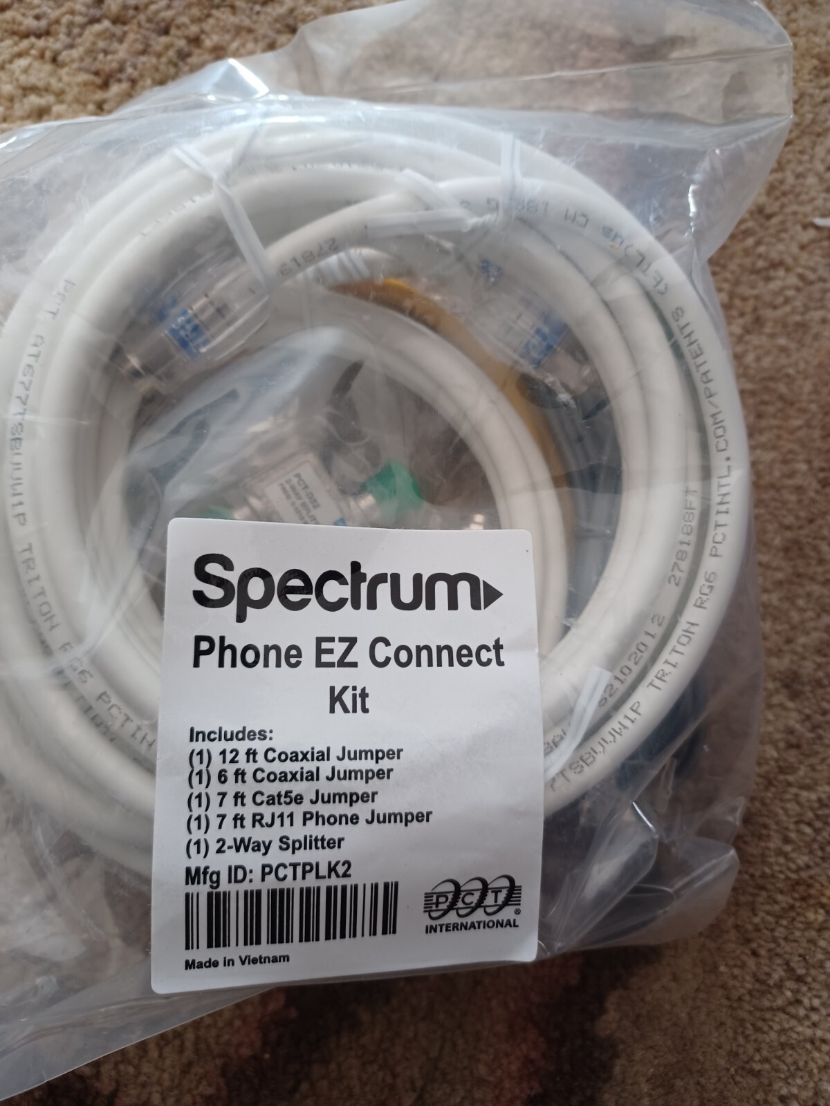 Spectrum Phone EZ Connec Kit Cabling PCTPLK2 Coaxial Cat5e Jumper ...