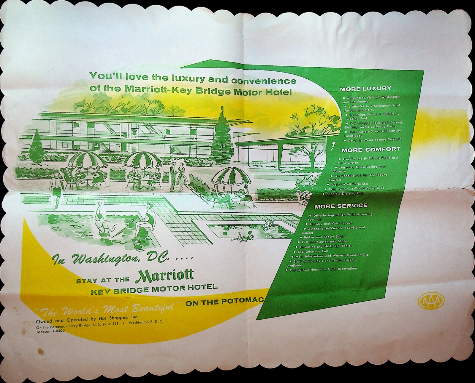 Marriott Key Bridge Motor Hotel Paper Placemat Washington DC 1960s | eBay