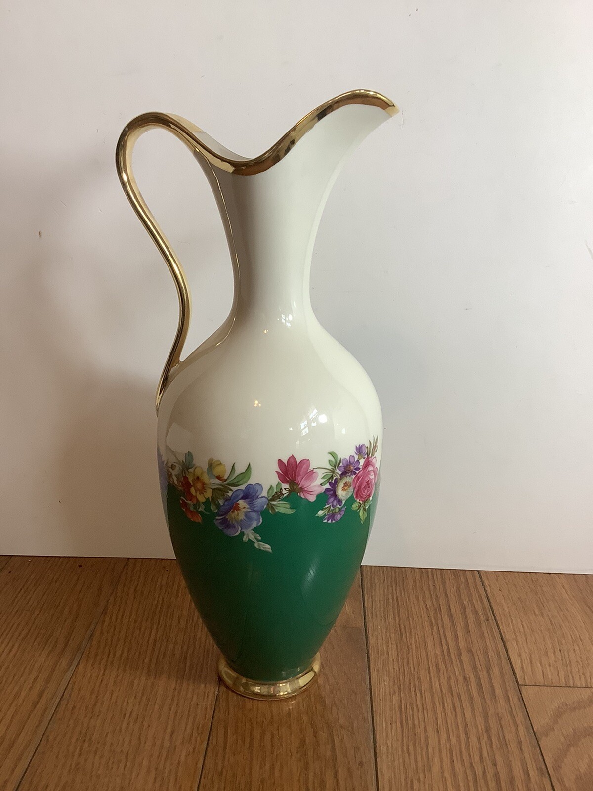 Waldershof Handarbeit Pitcher Vase 22K Gold Bavaria Germany Green ...