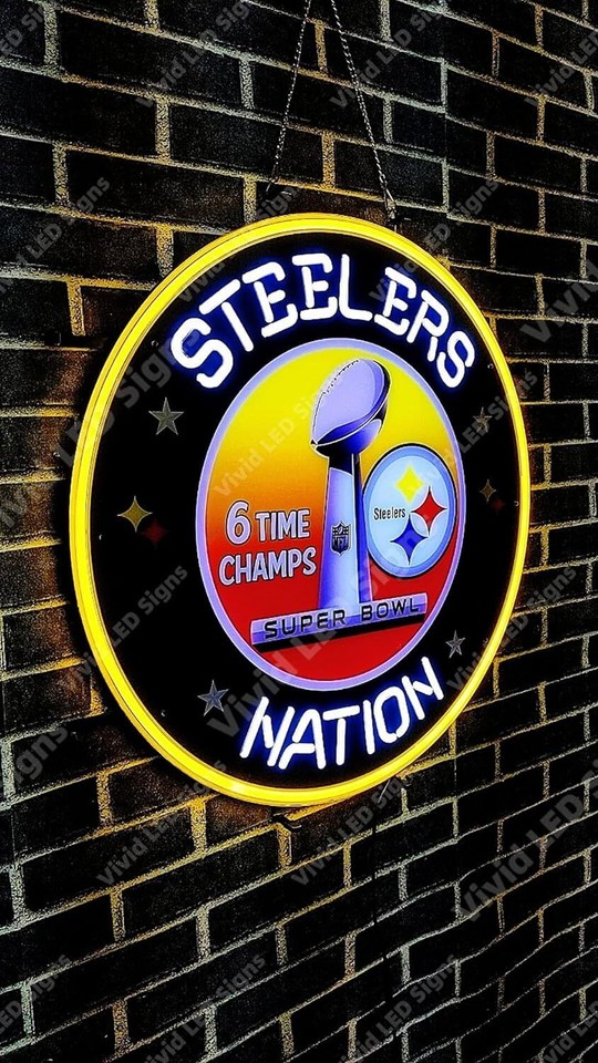 Pittsburgh Steelers 6 Champions 24" Vivid LED Neon Sign Light Lamp With ...
