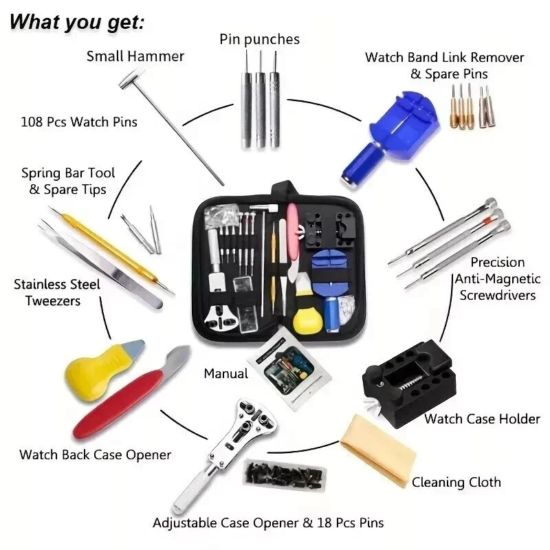 147PCS Watch Repair Tool-Kit Back Case Opener Remover Spring Pin Bars ...