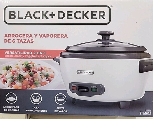 BLACK+DECKER 6-Cup Rice Cooker with Steaming Basket White RC506 ...