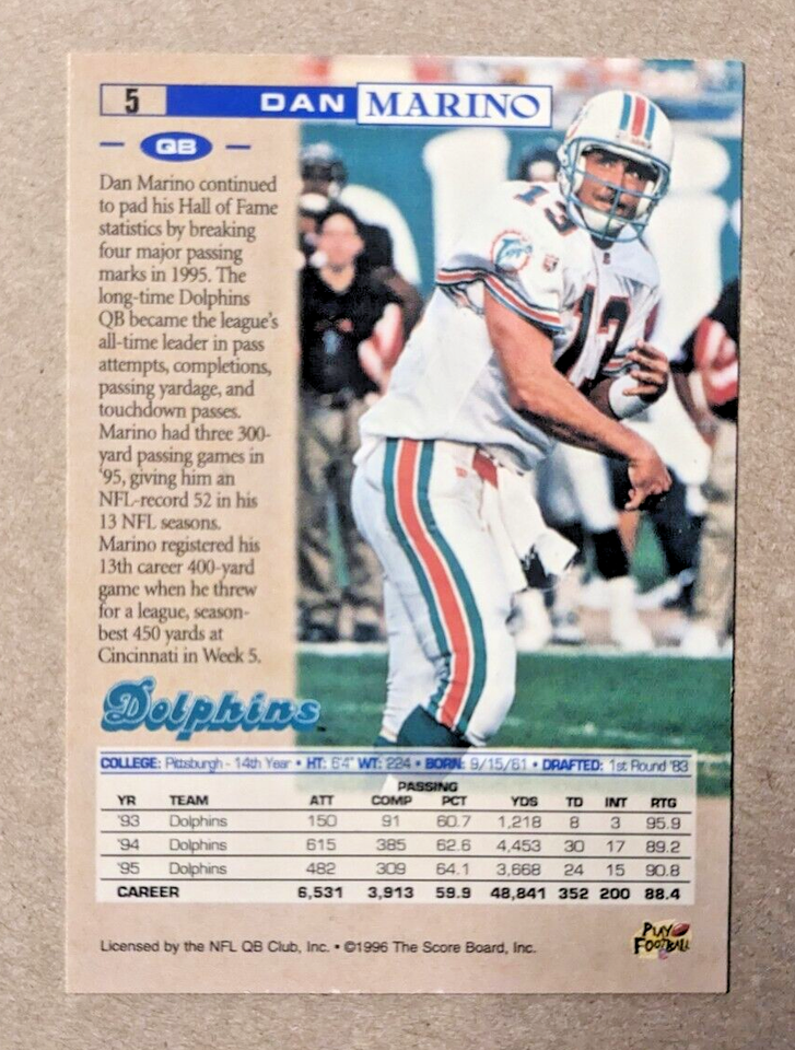 1996 Pro Line Dan Marino #5 - Miami Dolphins | eBay