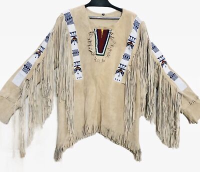Men Traditional Wear Western Style Suede Leather Warrior Shirt Fringes ...