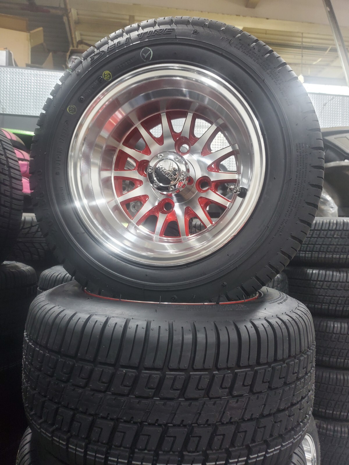 10" Machined and Red Golf Cart Wheels/Tires (205-50-10) - Set of 4-18 ...