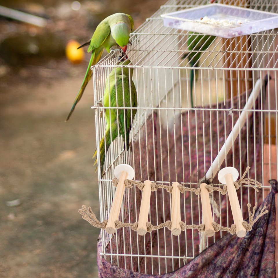 4 Pack Wooden Soft Ladder Bird Toys Parrot Rope Swing Hanging for Large ...