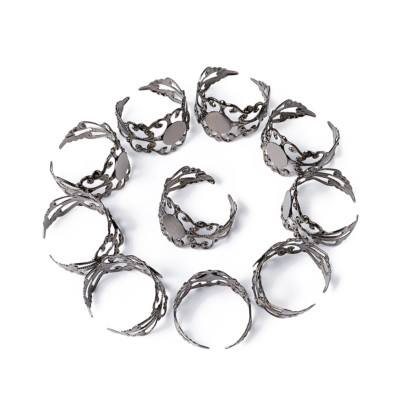 100pcs Brass Filigree Ring Shanks Adjustable Ring Bases 8mm Flat Glue ...
