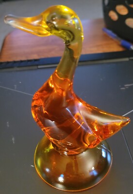 Vintage Viking Art Glass Amber Bird Goose Duck Figurine 5" Mid Century ...