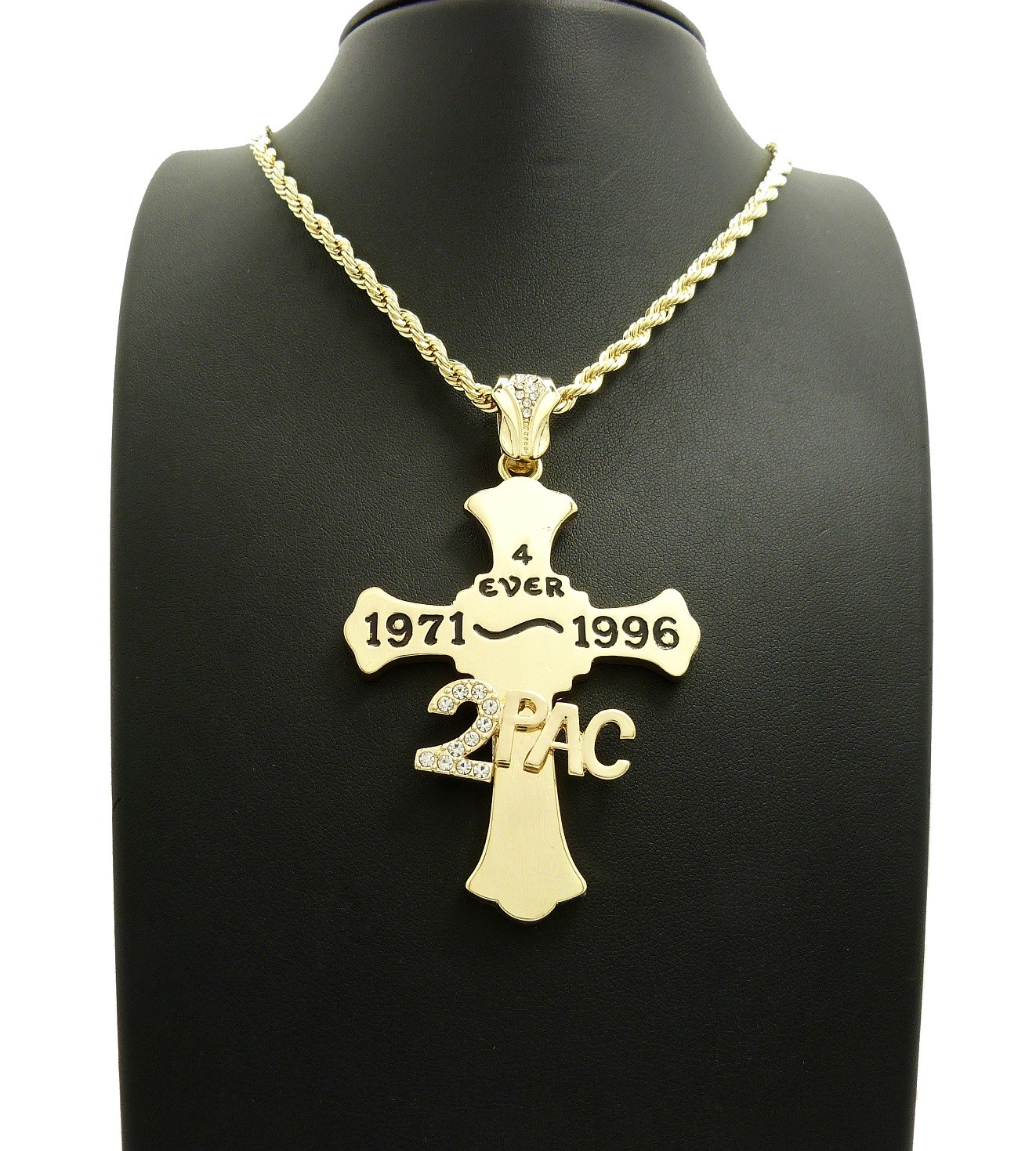NEW 2PAC 4EVER CROSS PENDANT & 24" CUBAN/ROPE CHAIN HIP HOP NECKLACES ...