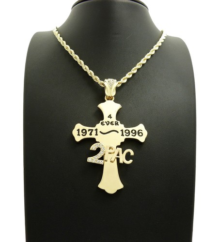 NEW 2PAC 4EVER CROSS PENDANT & 24" CUBAN/ROPE CHAIN HIP HOP NECKLACES ...