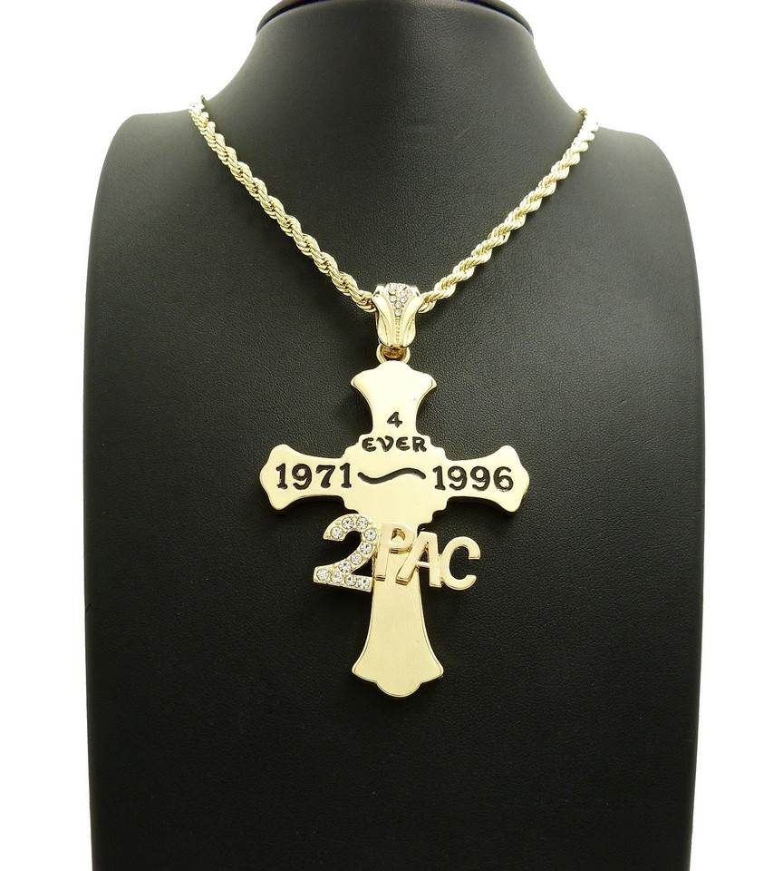 NEW 2PAC 4EVER CROSS PENDANT & 24" CUBAN/ROPE CHAIN HIP HOP NECKLACES ...