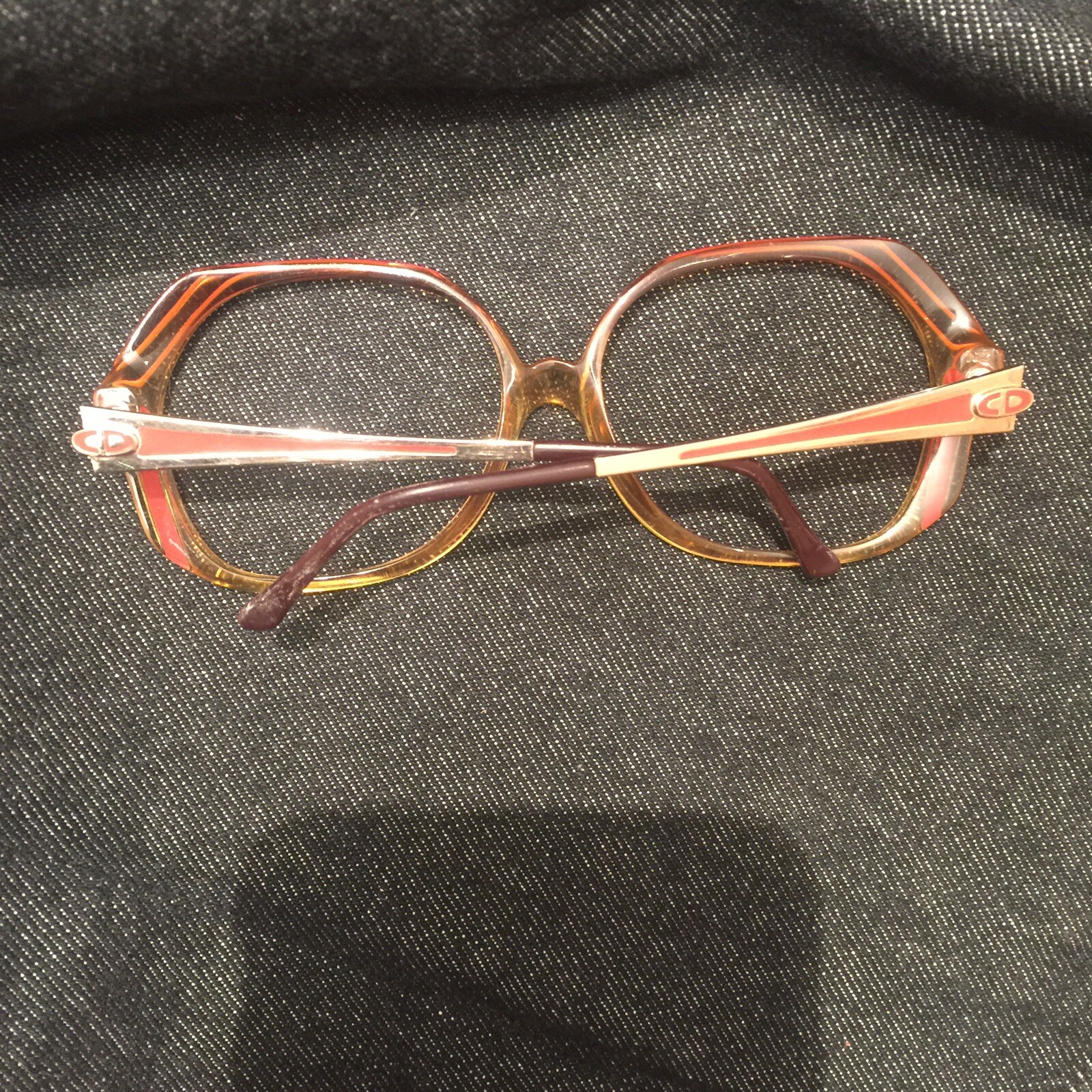 VTG CHRISTIAN DIOR CD Oversize Amber Cinnabar Gold tone Big Eye GLASSES ...