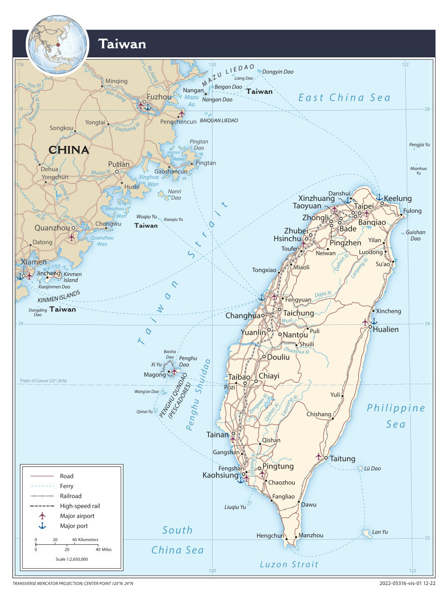 Taiwan Road Highway Transportation Transport Map Country Nation Print ...