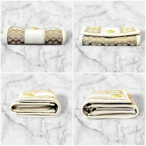 Coach Bifold Wallet Signature L-Shaped Zip Canvas Leather Beige | eBay