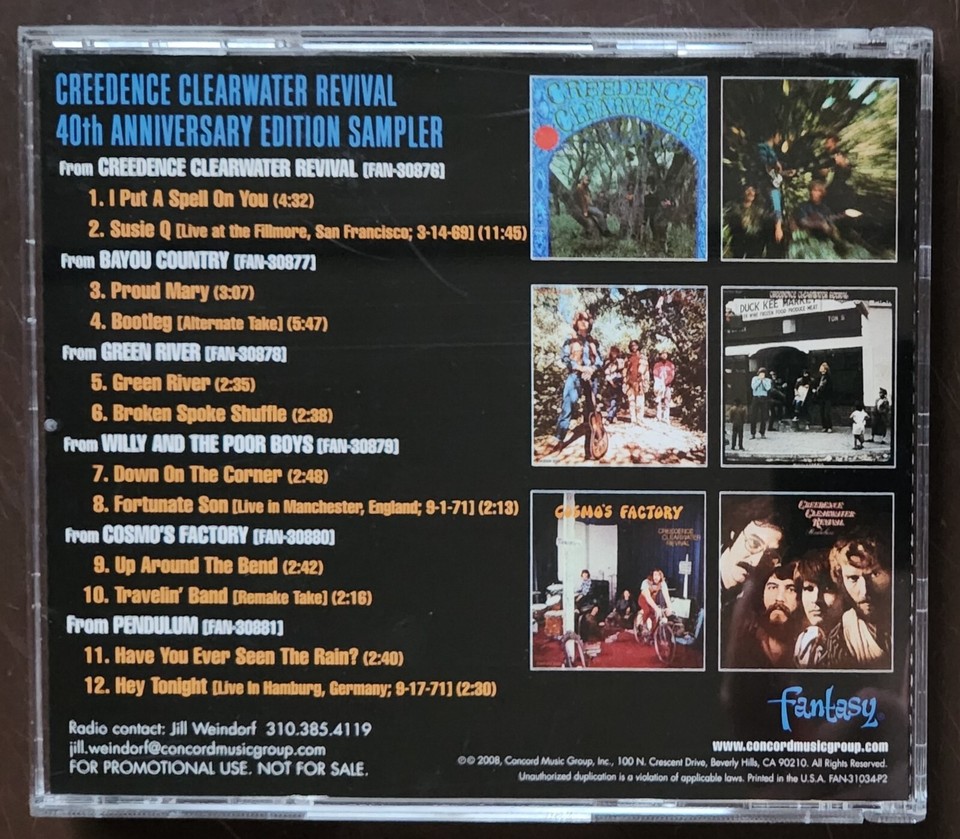 CREEDENCE CLEARWATER REVIVAL CCR 40TH Anniversary PROMO CD SAMPLER | eBay