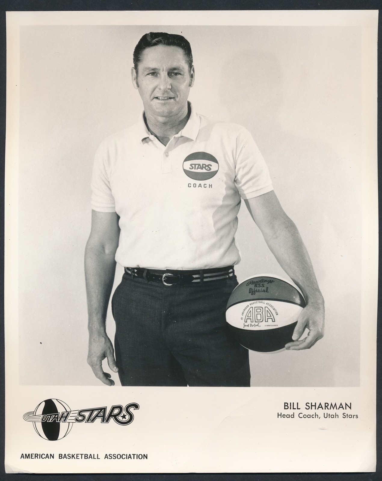 1970 BILL SHARMAN, Utah Stars ABA Basketball Team Issued Vintage Photo ...