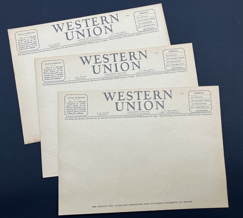 c. 1930's Lot of 3 BLANK Western Union Telegram Papers Form 1204 (1933 ...
