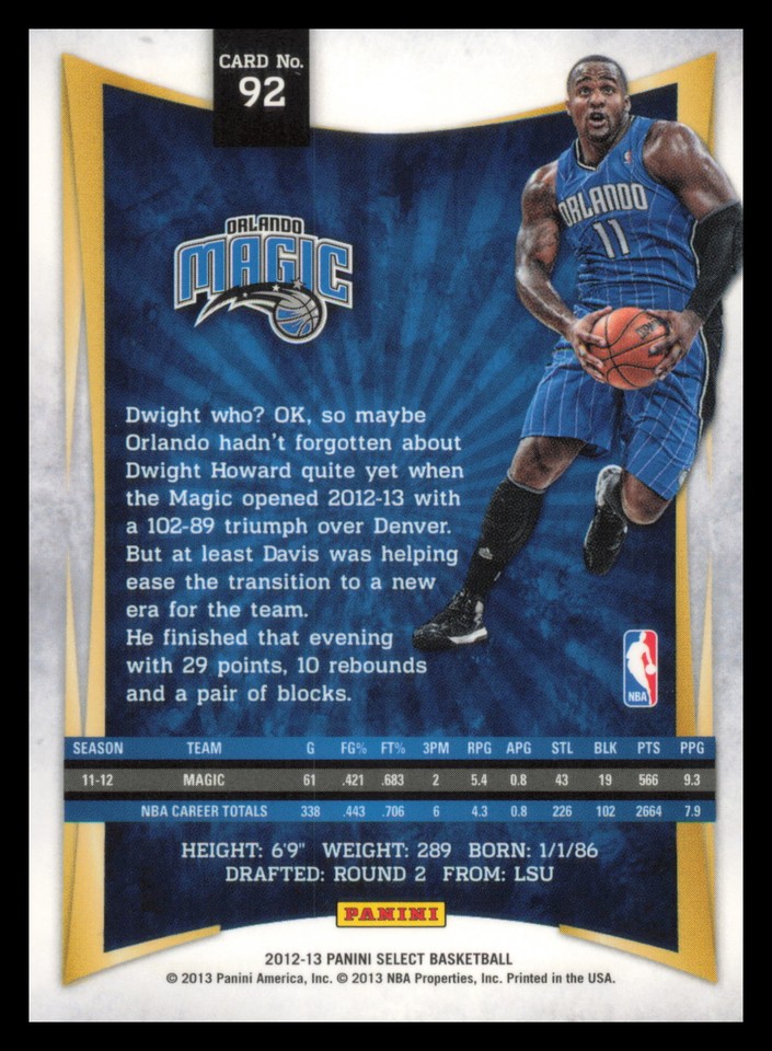 2012-13 Panini Select #92 Glen Davis Orlando Magic | eBay