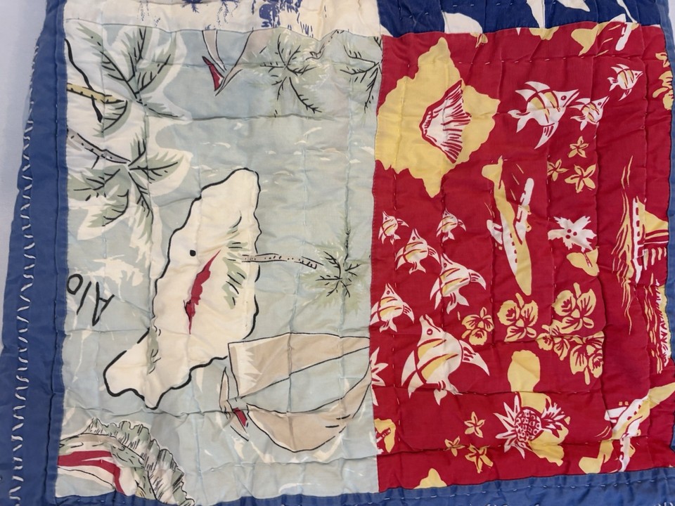 Pottery Barn Kids Island Surf Beach Aloha Patchwork Quilted Standard ...