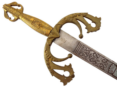 ANTIQUE VERY ATTRACTIVE ENGRAVED ITALIAN CEREMONIAL RAPIER SWORD, GOLD ...