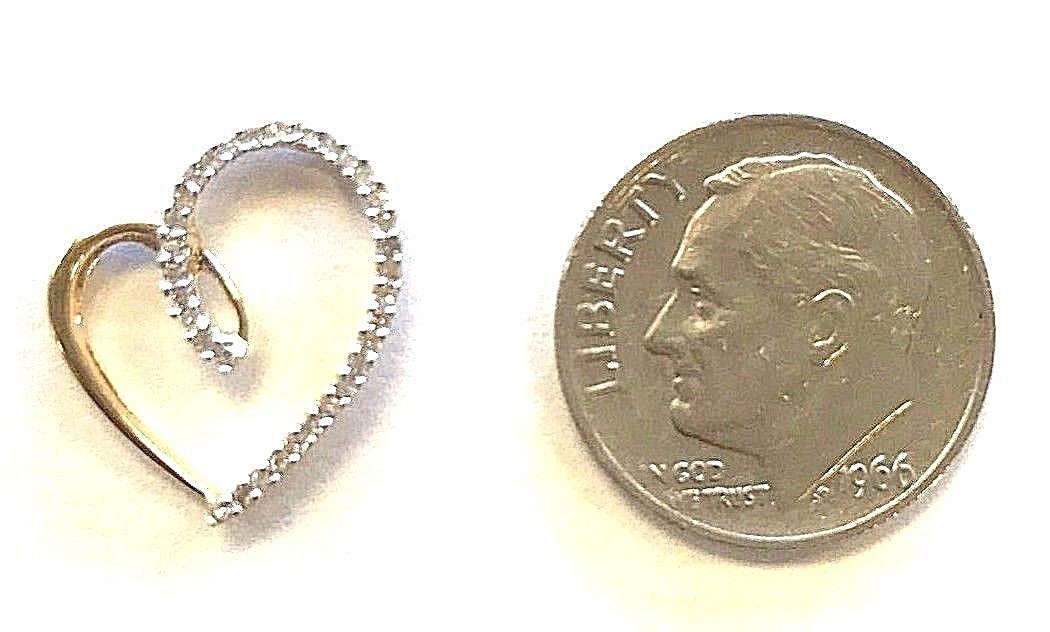 14 Karat Yellow Gold Small Simple Diamond Slanted Open Heart Charm ...