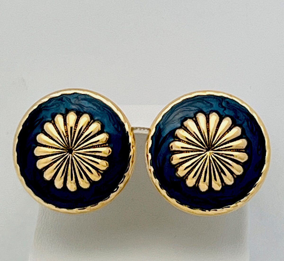 Vintage 1980-90s Gold Tone Blue Denim Enamel Shield Pierced Earrings | eBay