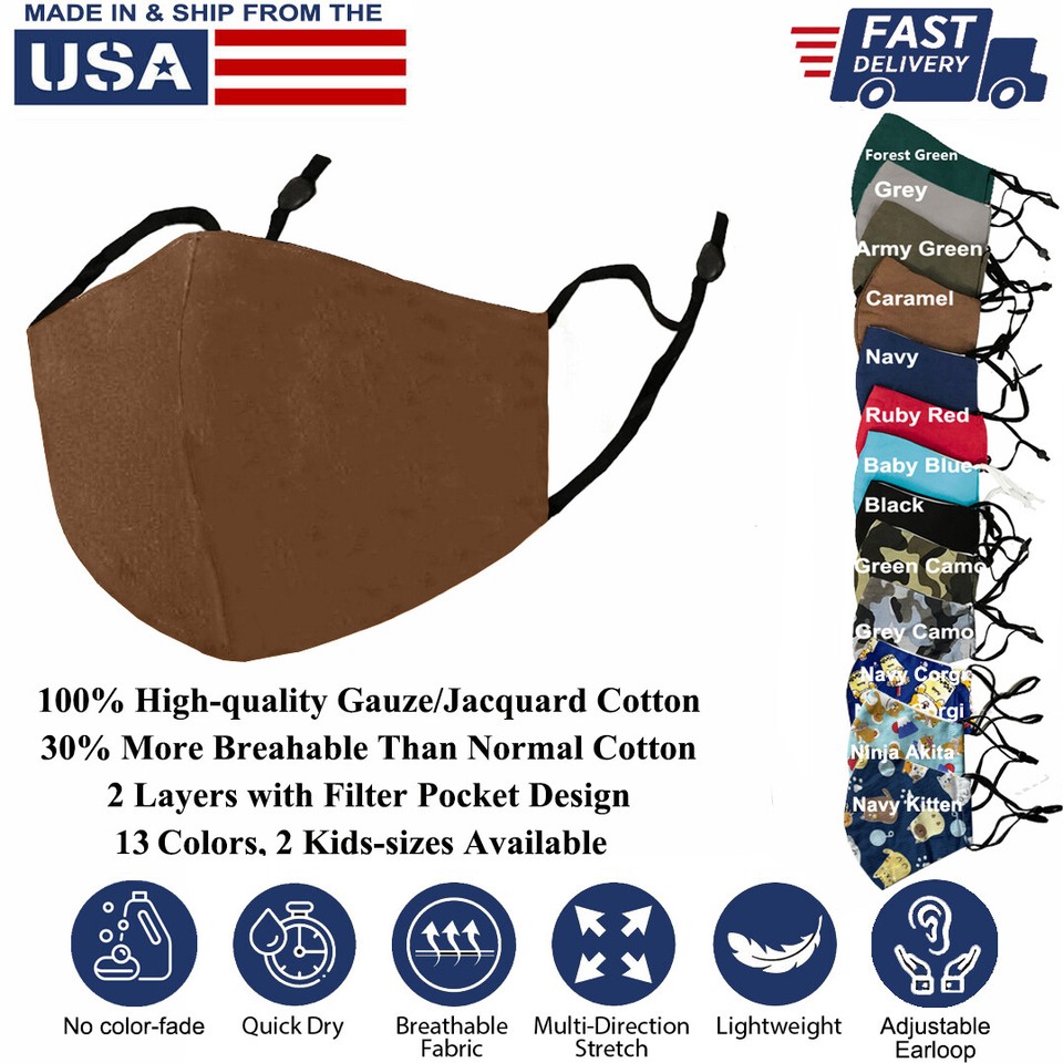 Face Mask Reusable Washable S/M/L/XL Adjustable 3D 100% Cotton Unisex ...