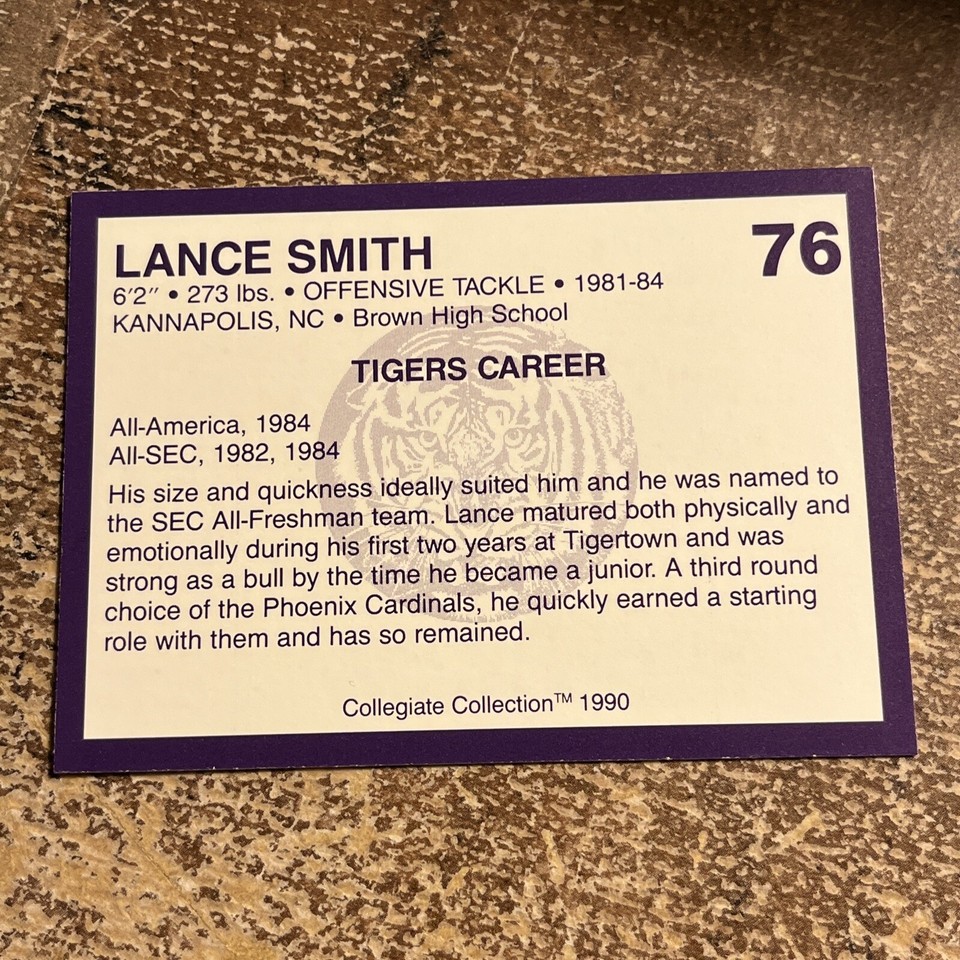 1990 Collegiate Collection LSU Tigers #76 Lance Smith Football VTG ...