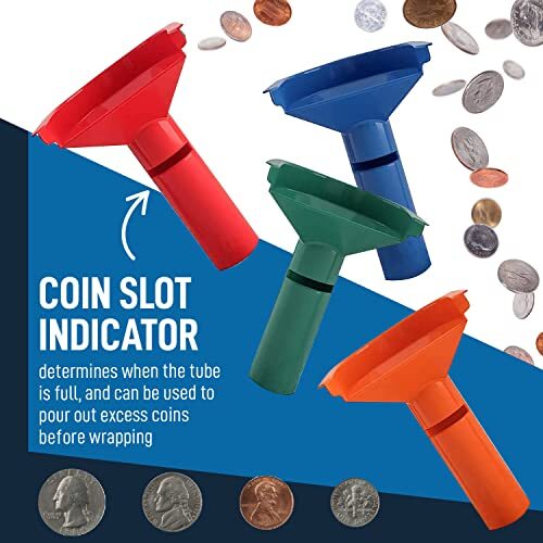 252 Coin Wrapper with Coin Sorter Tubes - Funnel Shaped Color-Coded ...