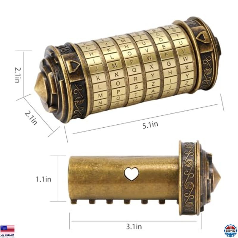 Da Vinci Code Cryptex Money Puzzle Box - Brass with Secret Compartments ...