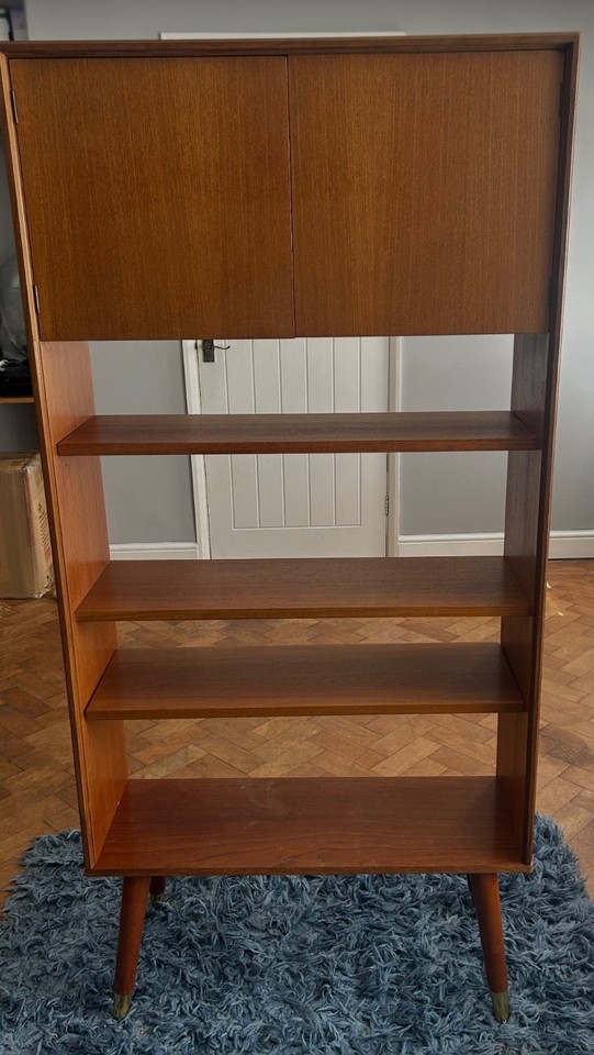 MCM retro teak G plan room divider bookcase tapered legs shelving unit ...