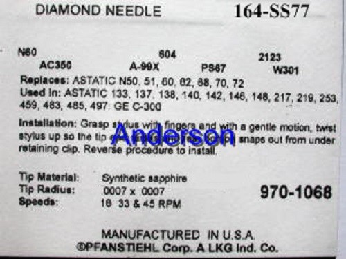 Astatic N50, N51, N60, N62, N63, N68, N70, N72, 164-SS77 Stylus Saphire ...