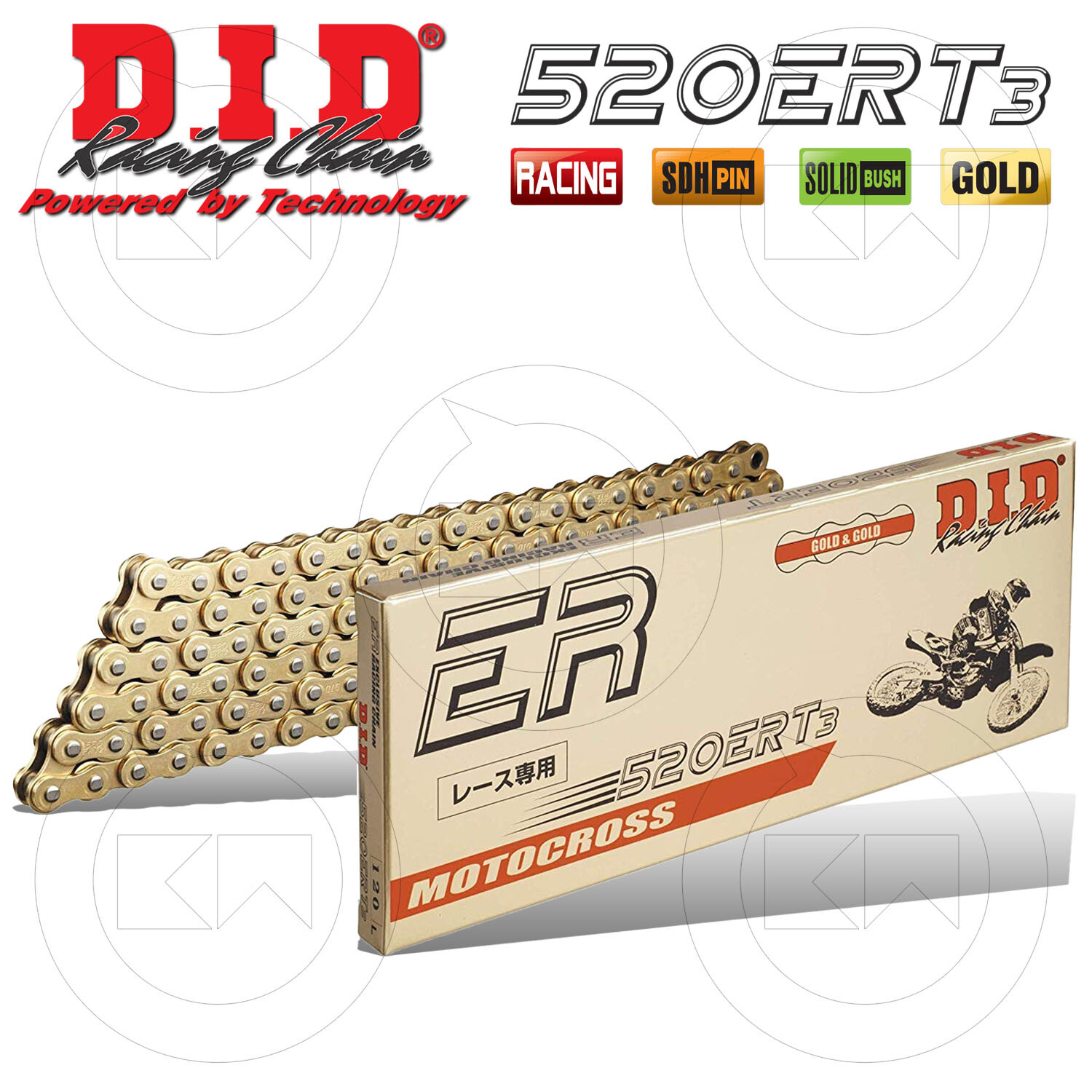 CATENA DI TRASMISSIONE DID 520 ERT3 RACING 120 MAGLIE GOLD G&G MX ...