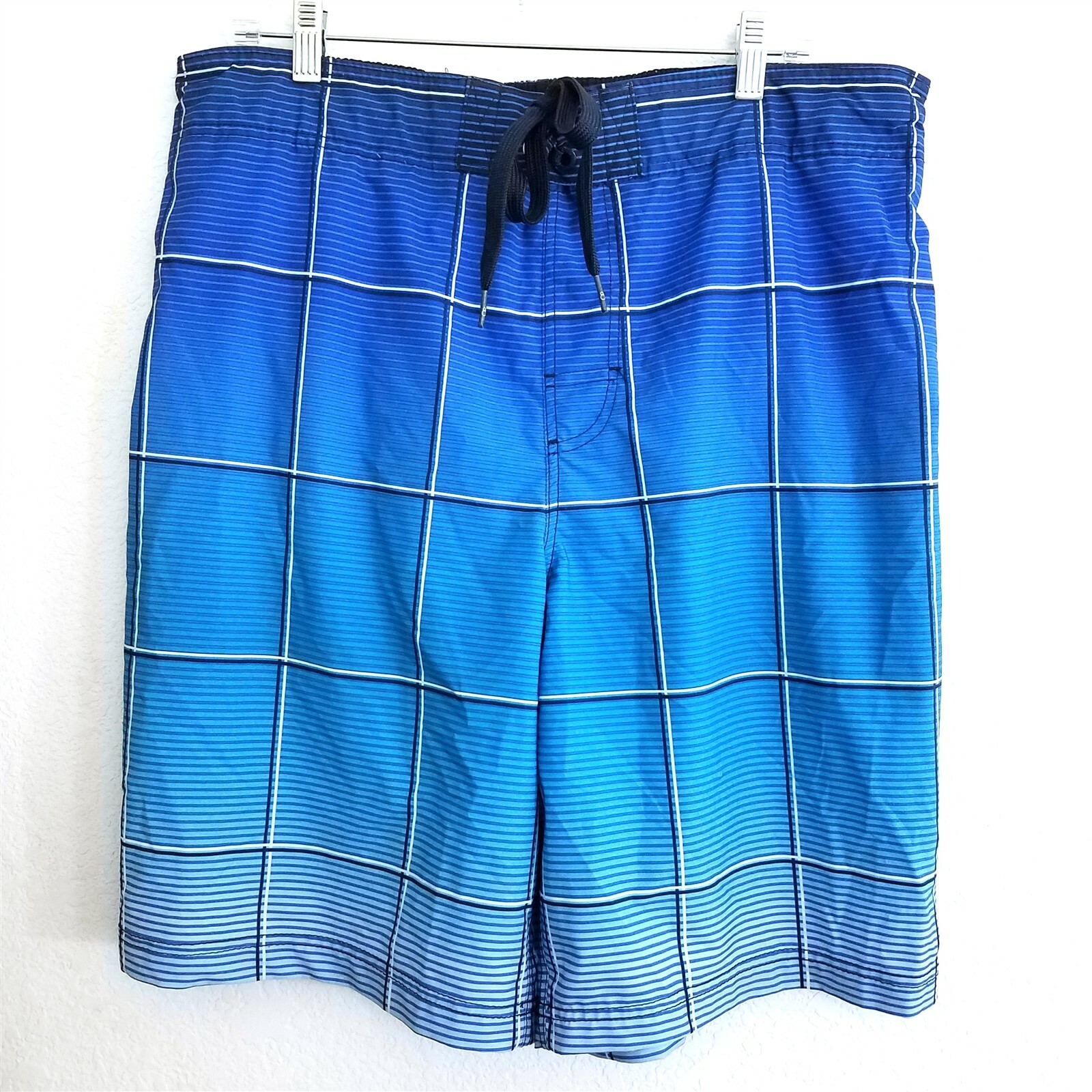 OP Ocean Pacific Blue Striped Check Swim Trunks Short… - Gem