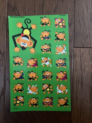 Vintage Trend Enterprises Stickers Super Shapes Monkey Antics New | eBay