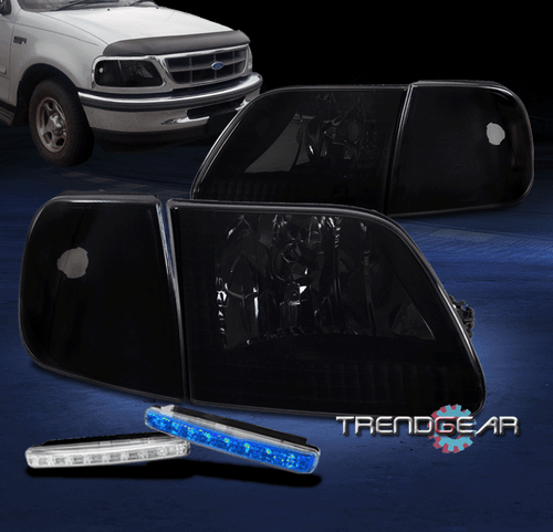 97-03 F150/97-02 EXPEDITION BLACK/SMOKE CRYSTAL HEAD LIGHT W/BLUE DRL ...