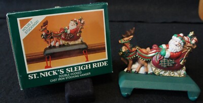 Vintage St. Nick's Sleigh Ride Cast Iron Stocking Hanger Original Box ...