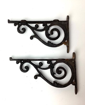 Antique Primitive Shelf Wall Bracket Cast Iron Vine Corbels 8” deep | eBay