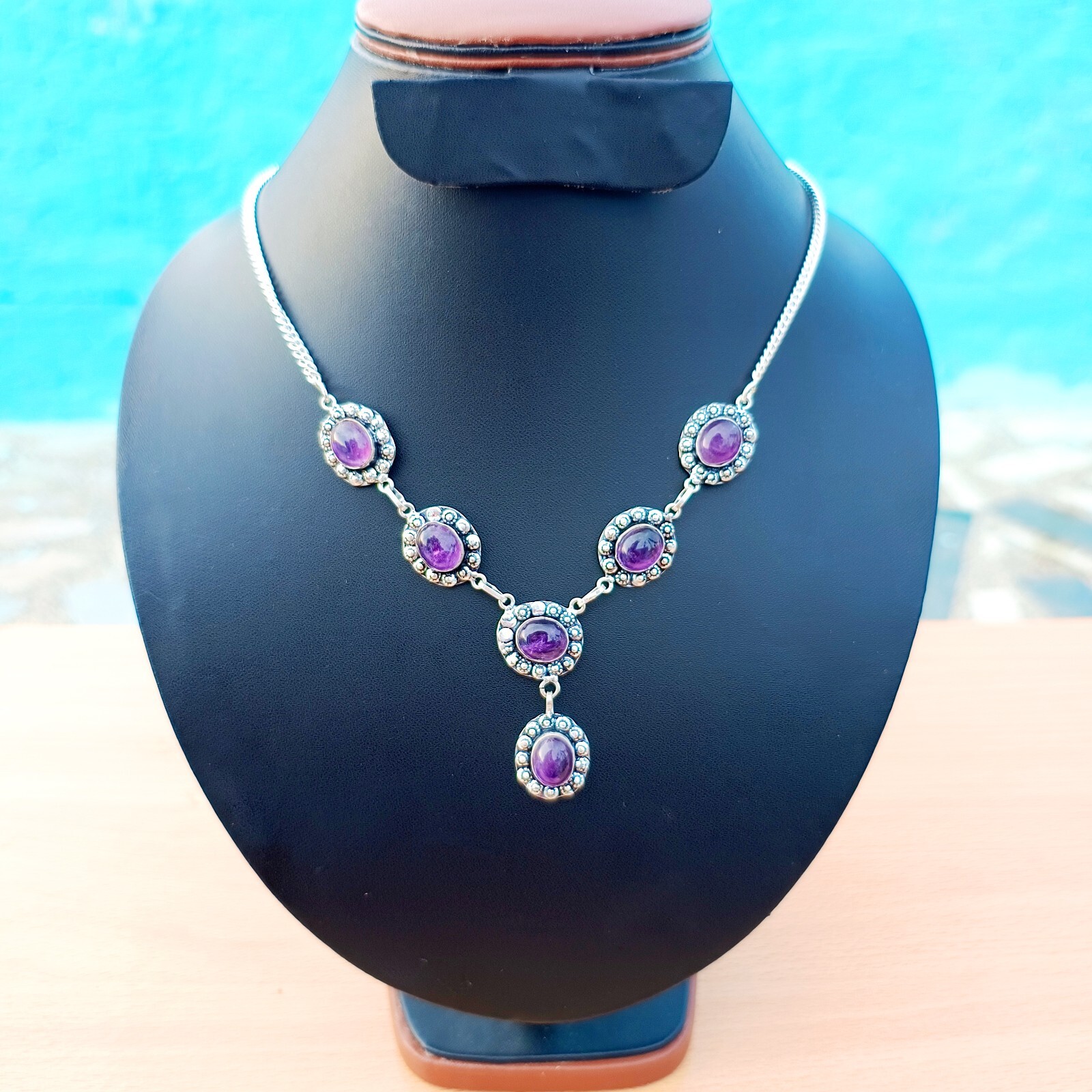 Amethyst Gemstone Necklace 925 Sterling Silver Handmade Birthstone ...
