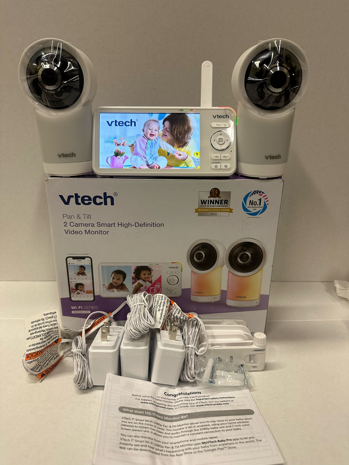 NEW VTech RM5766-2HD 2 Camera 1080p Wifi Remote Access Baby Monitor Pan ...