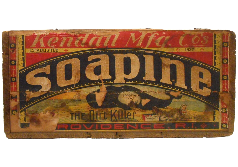 RARE SOAPINE DIRT KILLER LAUNDRY SOAP PROV RI INK STMPD WD BOX CRATE ...