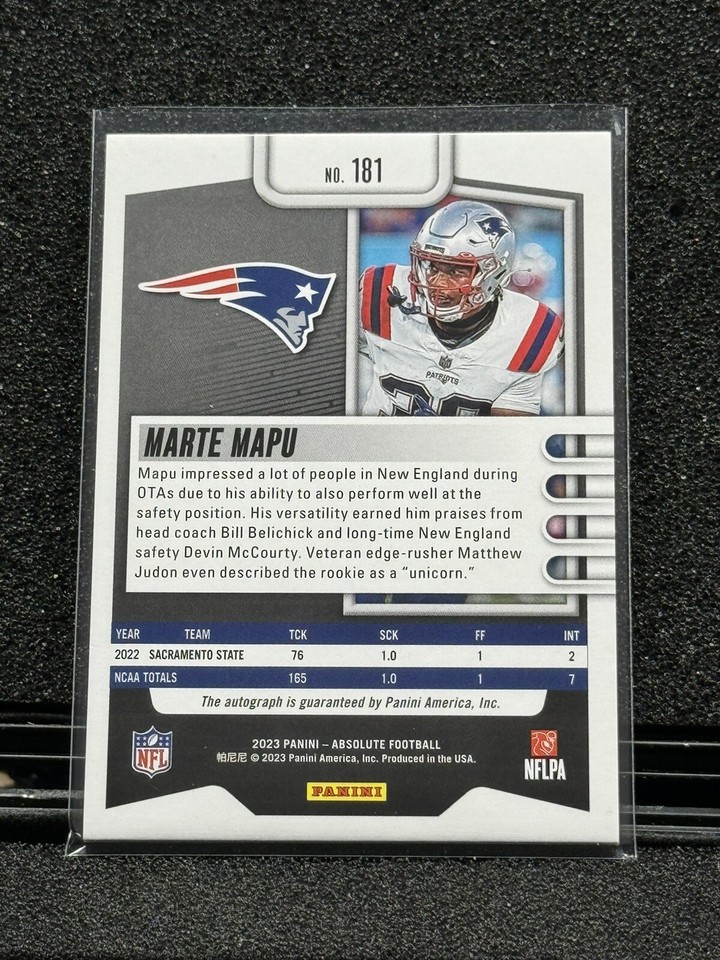 2023 Panini Absolute Marte Mapu Silver Rookie Auto RC 125/199 Patriots ...