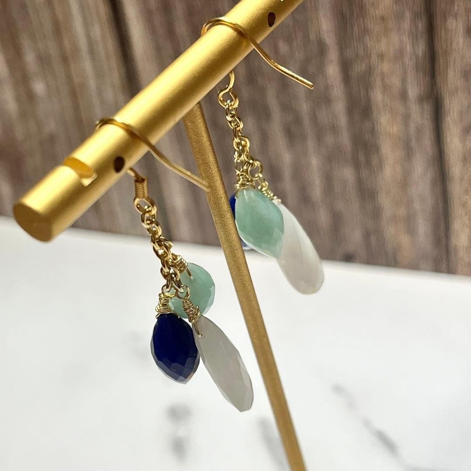 Royal Blue Moonstone & Gemstone Earrings Stainless Steel Jewelry | eBay