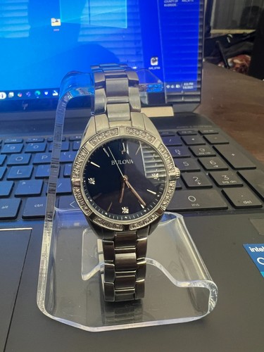 Bulova 96R243 Ladies Diamond Accented Stainless Steel Blue Dial Watch ...