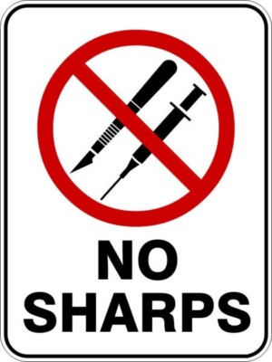 NO SHARPS - SELF ADHESIVE STICKER / DECAL / SIGN | HEALTH & SAFETY ...