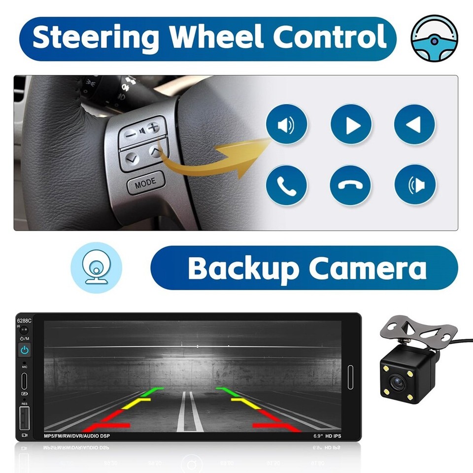6.9 Inch Car Stereo Single Din Car Radio Carplay Android Auto, Screen ...