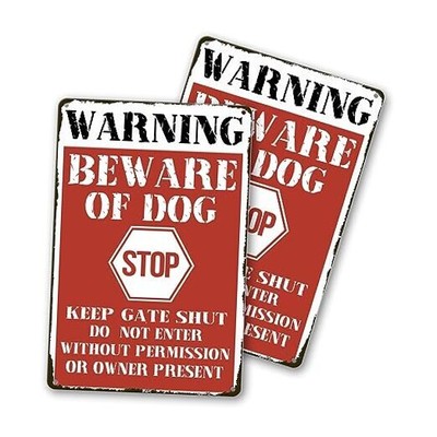 2 PC Beware Of Dog Signs For Fence Warning Tin Signs Beware Of Dog Yard ...