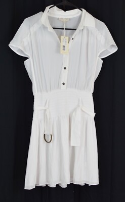 Ramy Brook Women's Short Sleeve Collard Belted Stacy Dress Ivory Size ...
